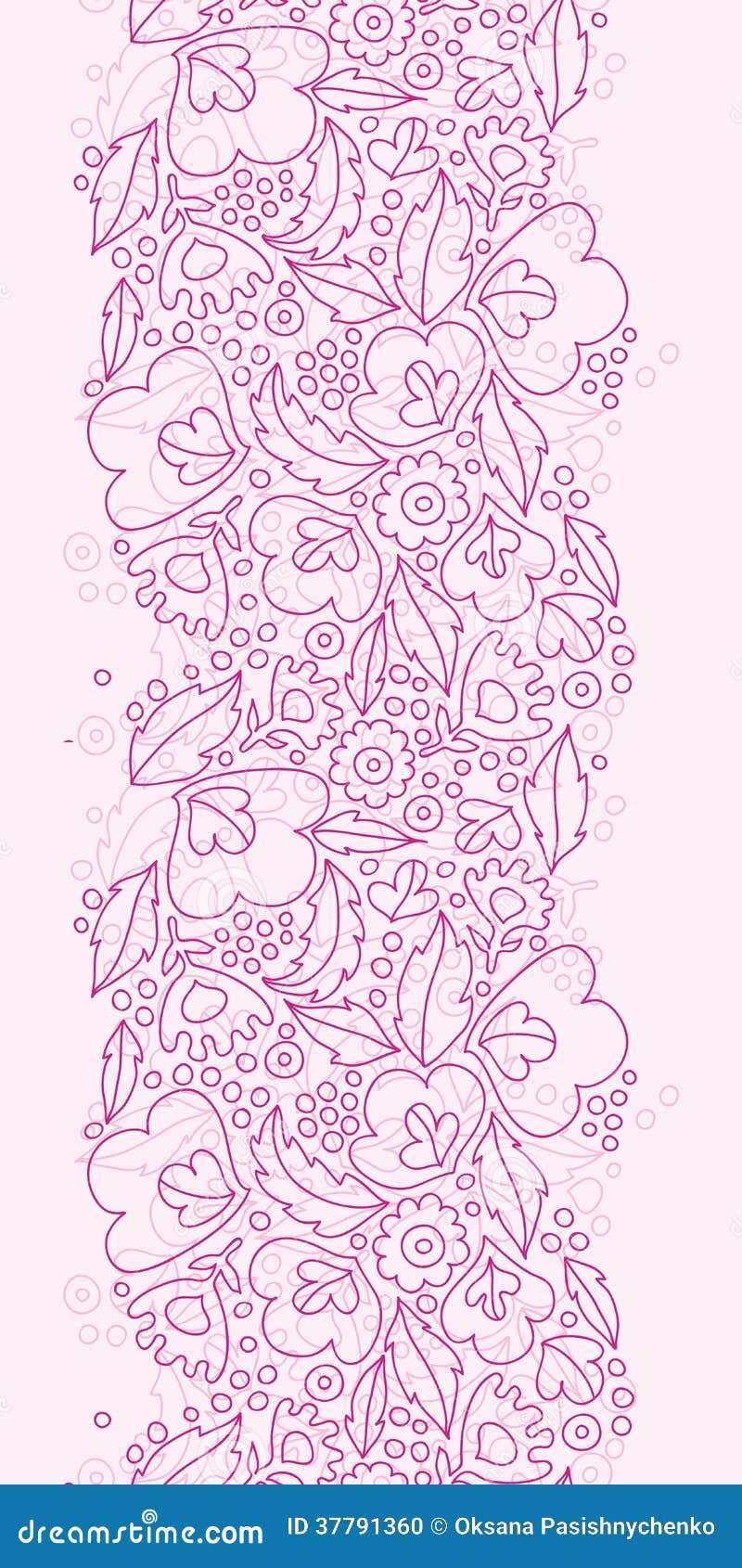 Pink Flowers Lineart Vertical Seamless Pattern Stock Vector ...