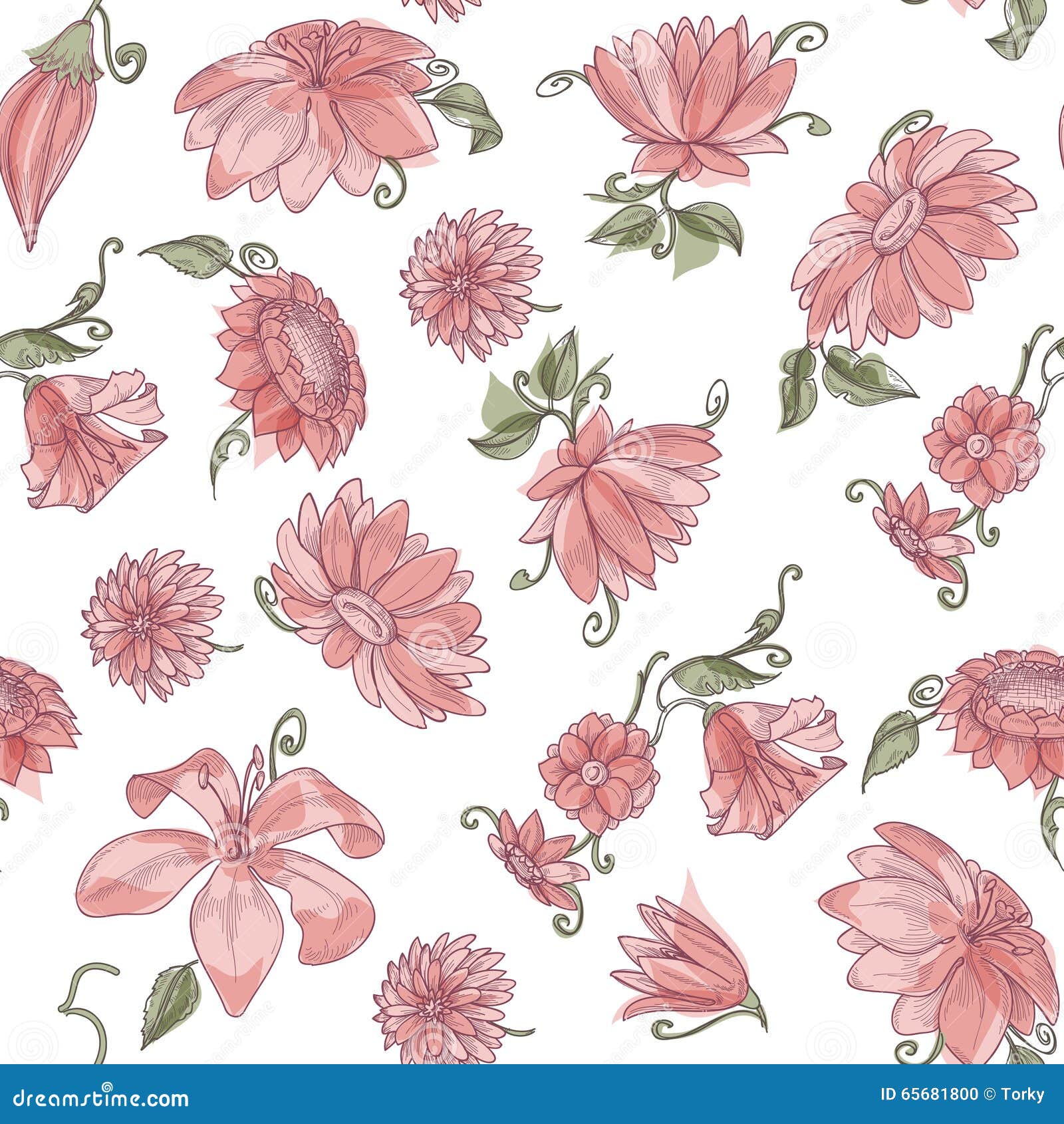 Pink flowers pattern stock vector. Illustration of beauty - 65681800