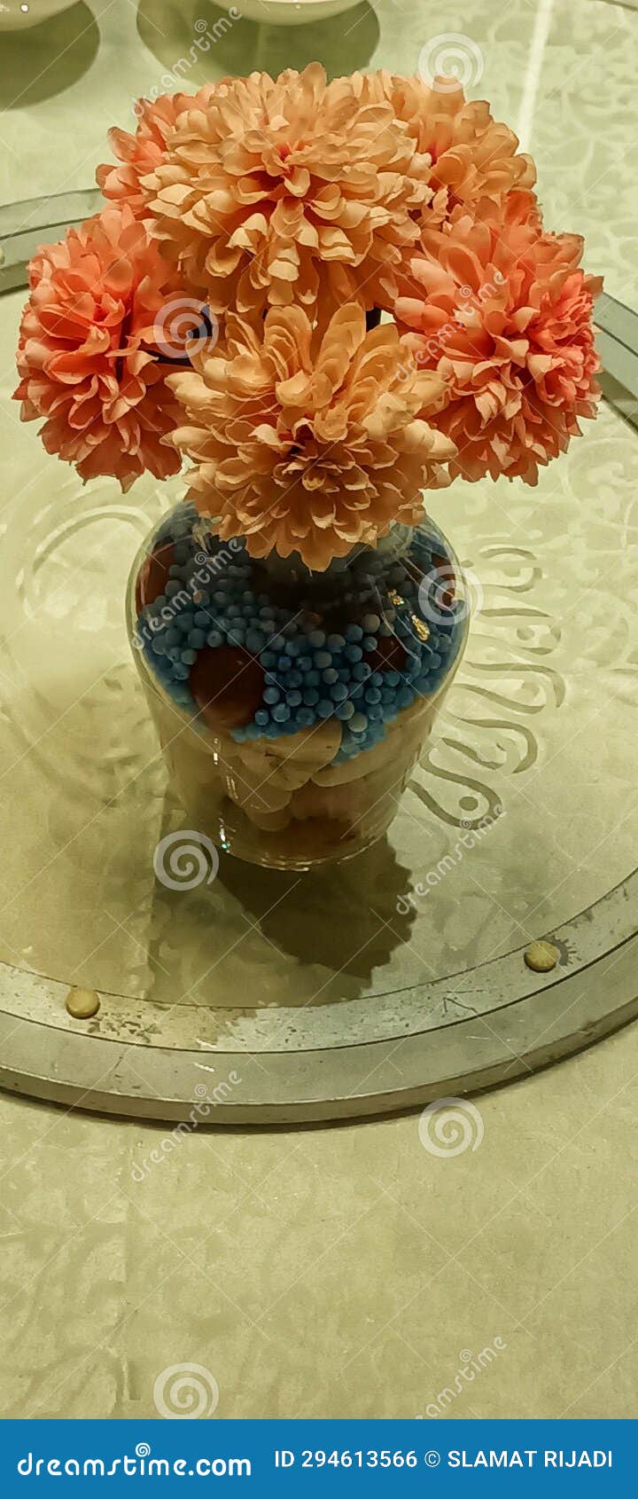 Pink Flowers in Pots on the Dining Table Stock Photo - Image of table ...