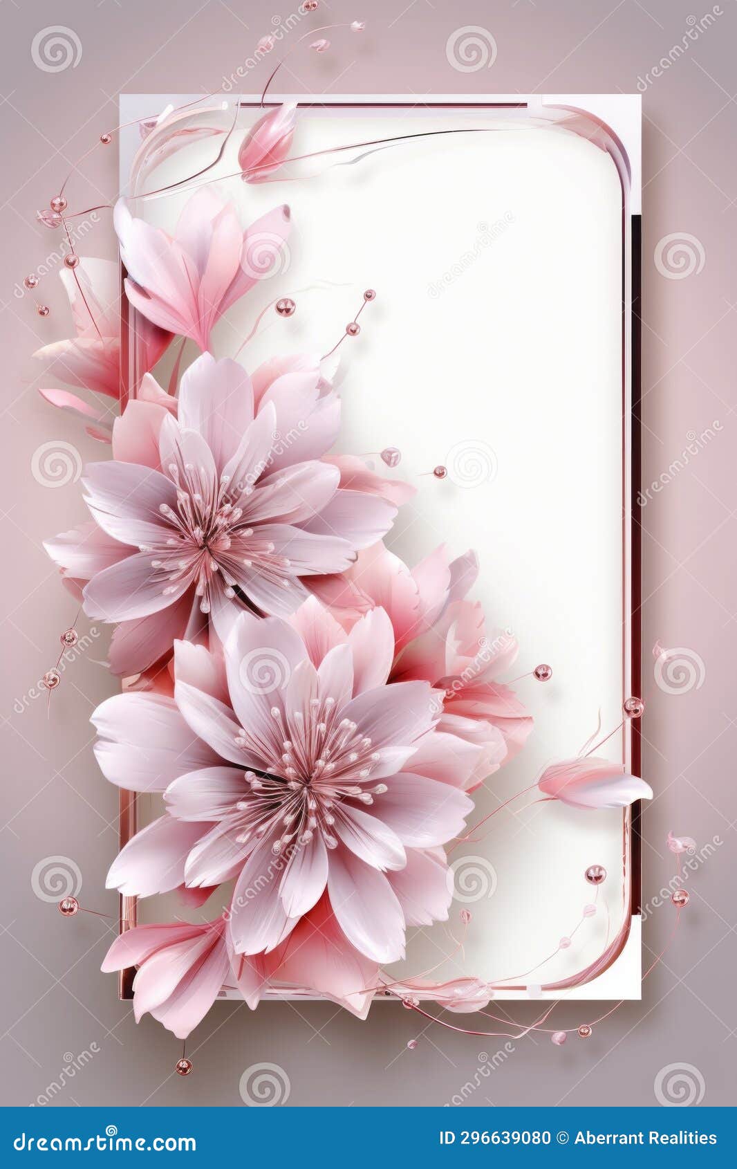 Pink Flowers in a Square Frame on a Light Pink Background Stock ...