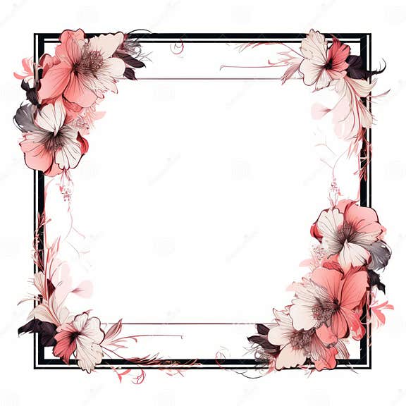 Pink Flowers in a Square Frame on a White Background Stock Illustration ...