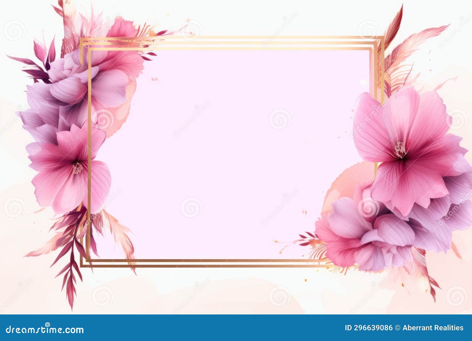 Pink Flowers in a Square Frame on a White Background Stock Illustration ...