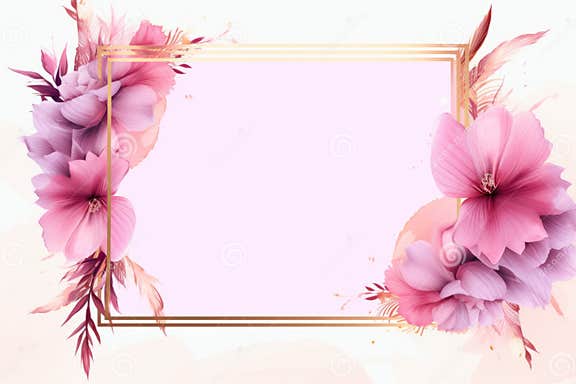 Pink Flowers in a Square Frame on a White Background Stock Illustration ...