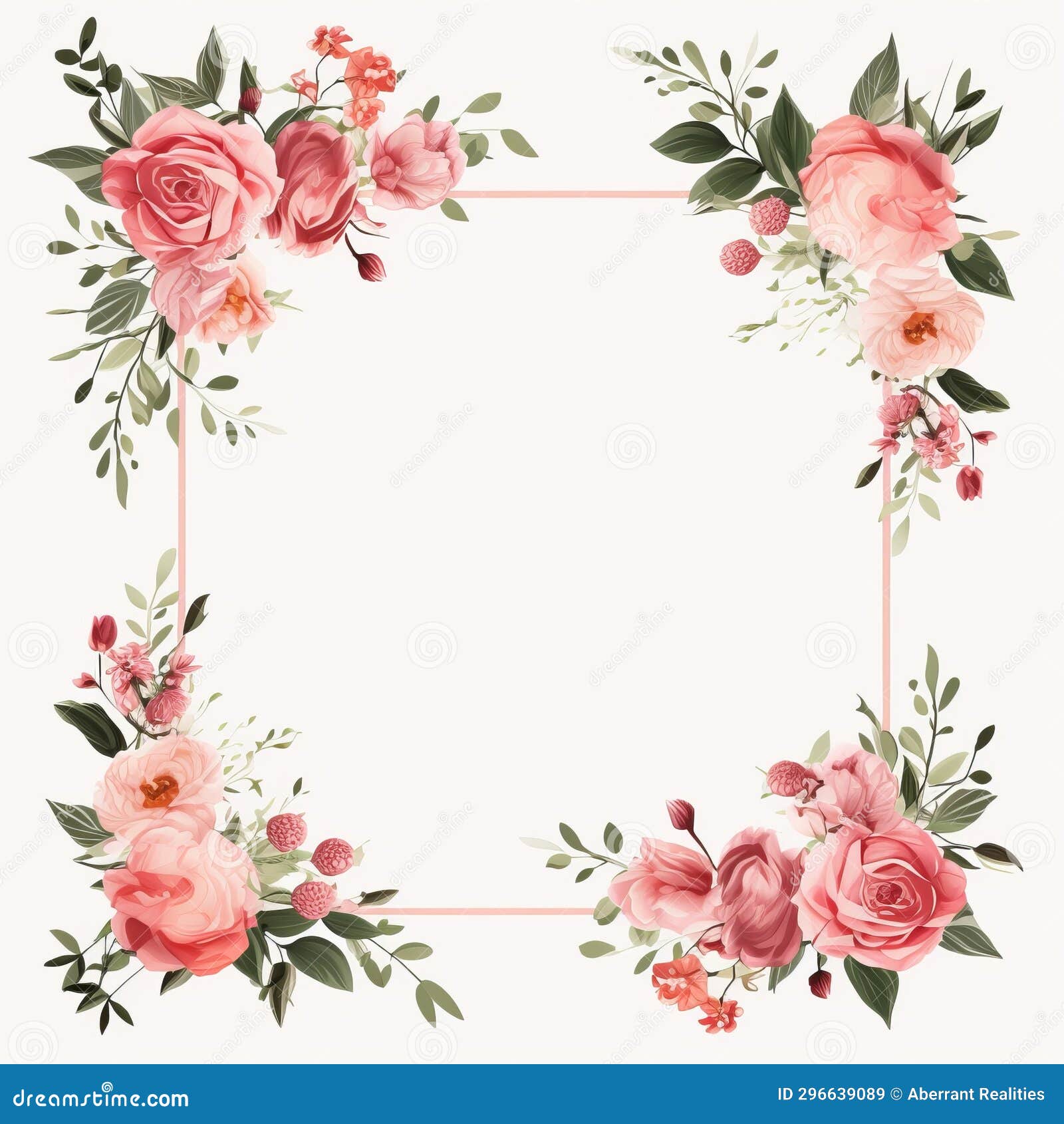 Pink Flowers in a Square Frame on a White Background Stock Illustration ...