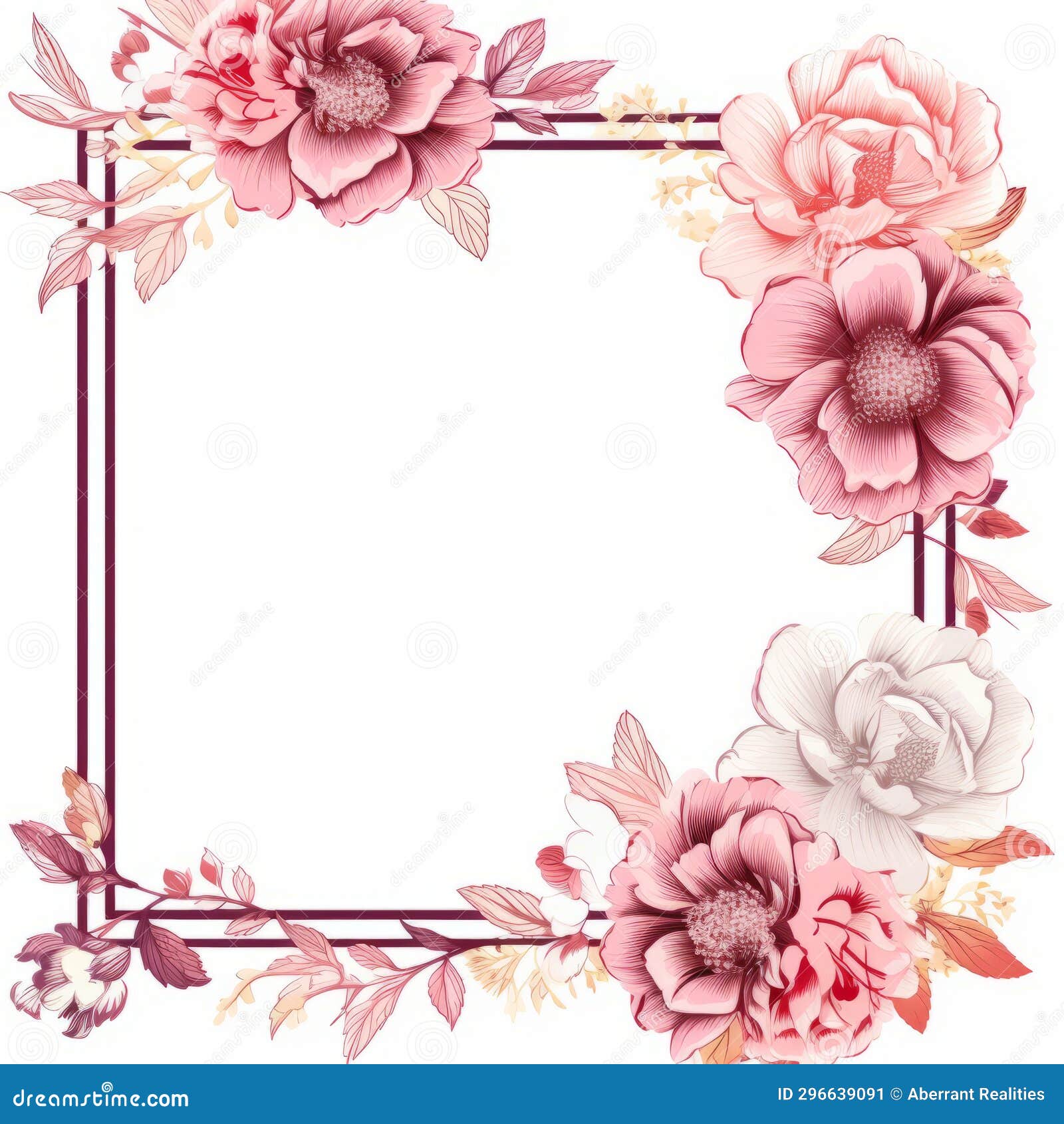 Pink Flowers in a Square Frame on a White Background Stock Illustration ...