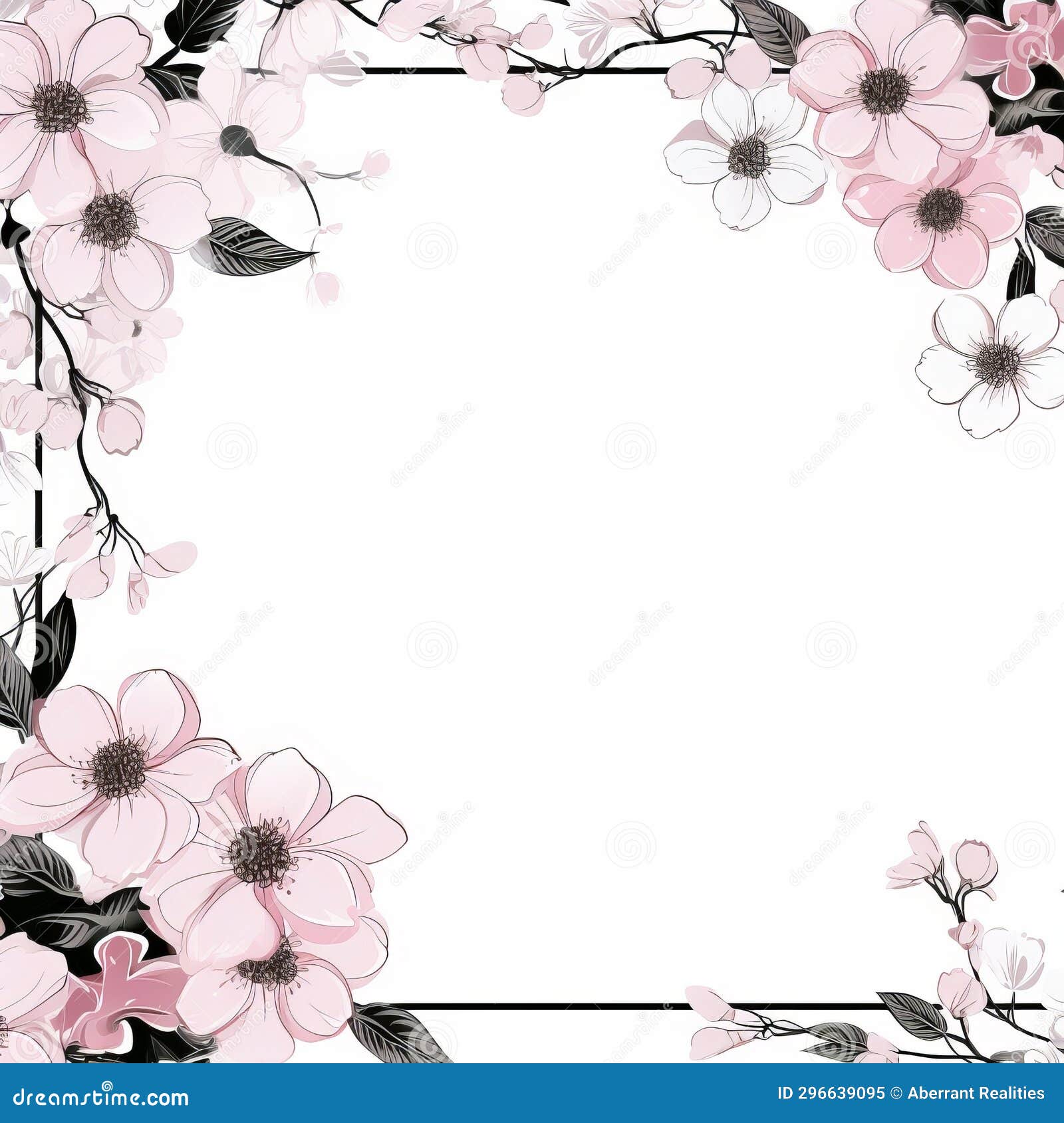 Pink Flowers in a Square Frame on a White Background Stock Illustration ...