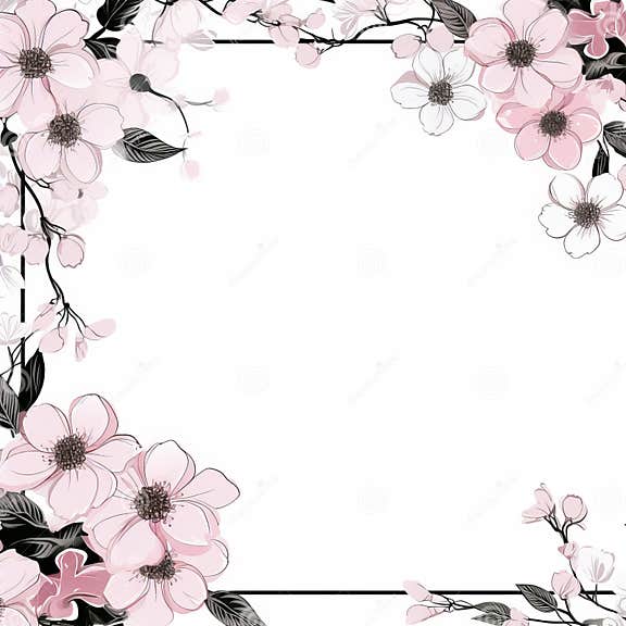 Pink Flowers in a Square Frame on a White Background Stock Illustration ...