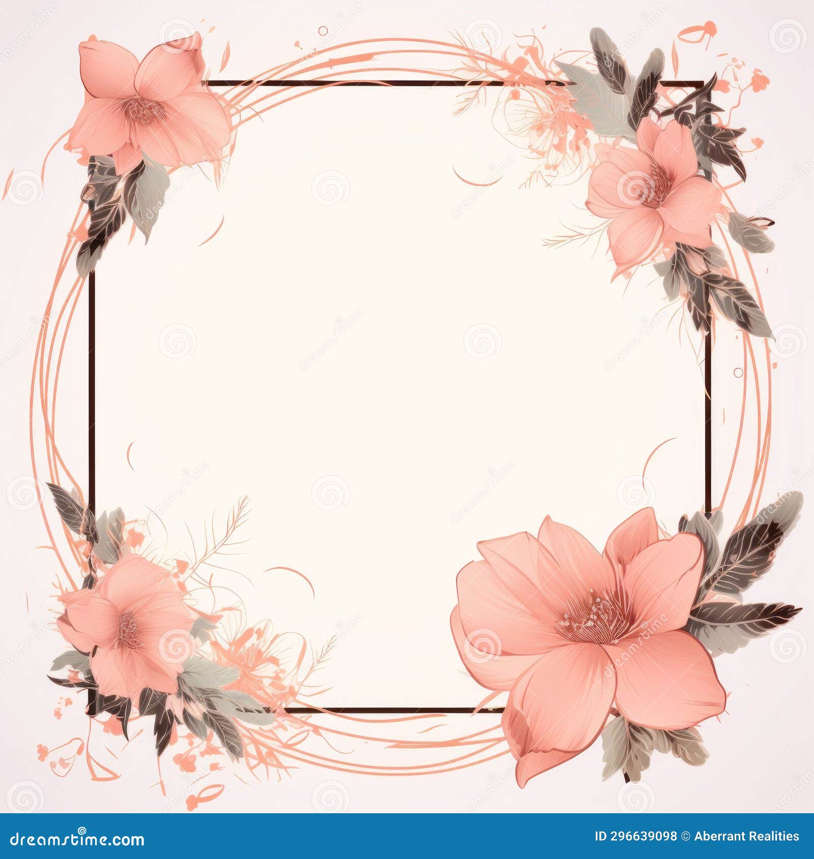Pink Flowers in a Square Frame on a White Background Stock Illustration ...