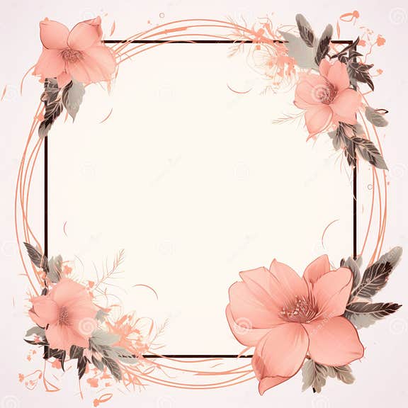 Pink Flowers in a Square Frame on a White Background Stock Illustration ...