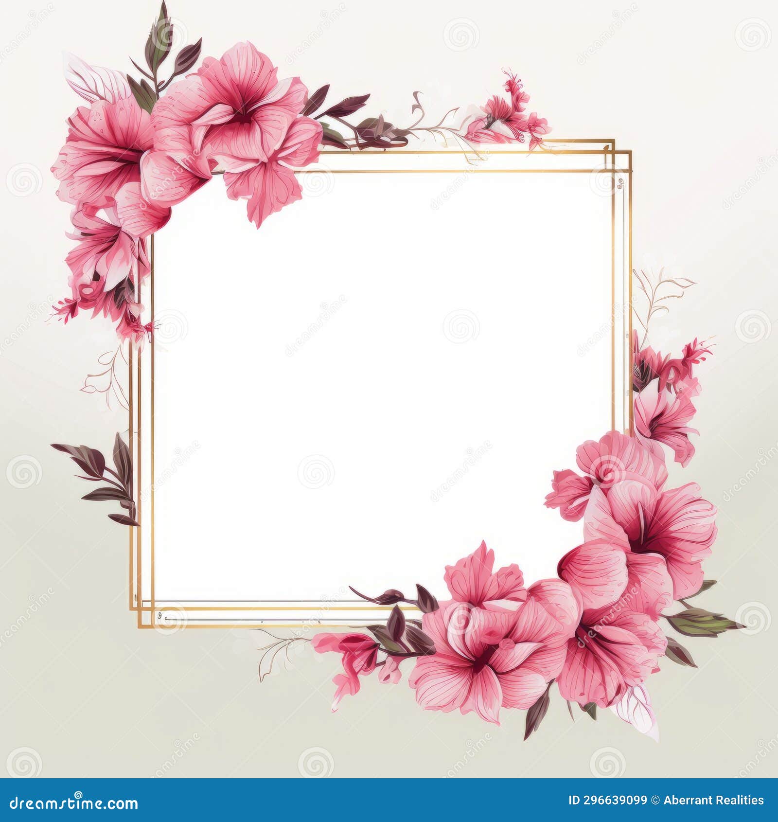 Pink Flowers in a Square Frame on a White Background Stock Illustration ...
