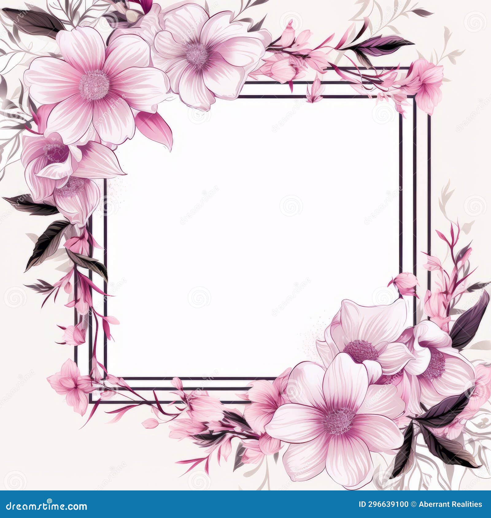 Pink Flowers in a Square Frame on a White Background Stock Illustration ...