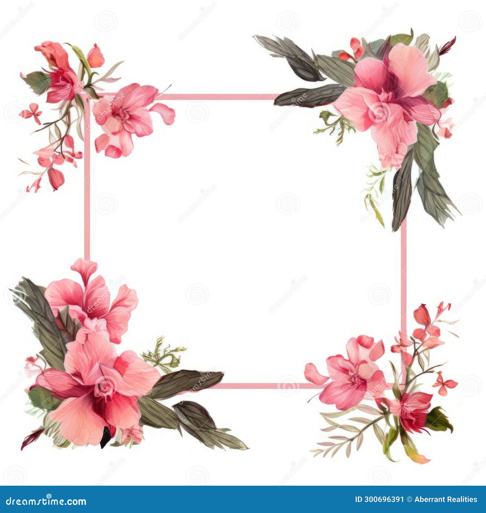 Pink Flowers in a Square Frame on a White Background Stock Illustration ...