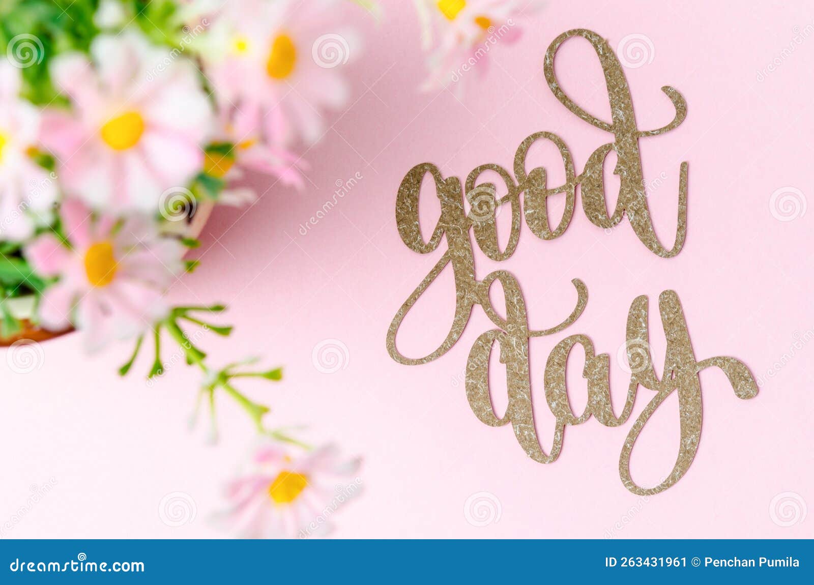 The Pink Flowers with Text GOOD DAY on Pink Colour Background Stock ...