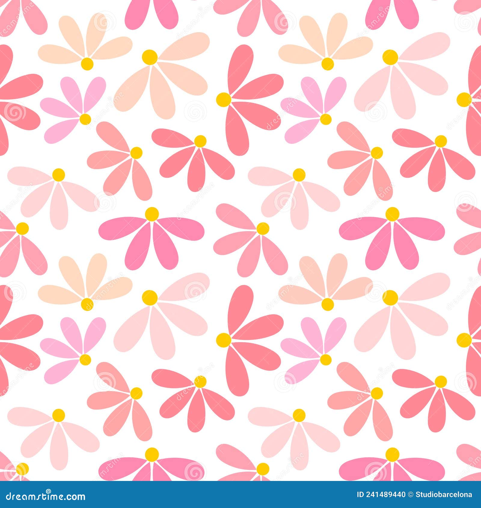 Pink Flowers on White Background Seamless Pattern Stock Vector ...