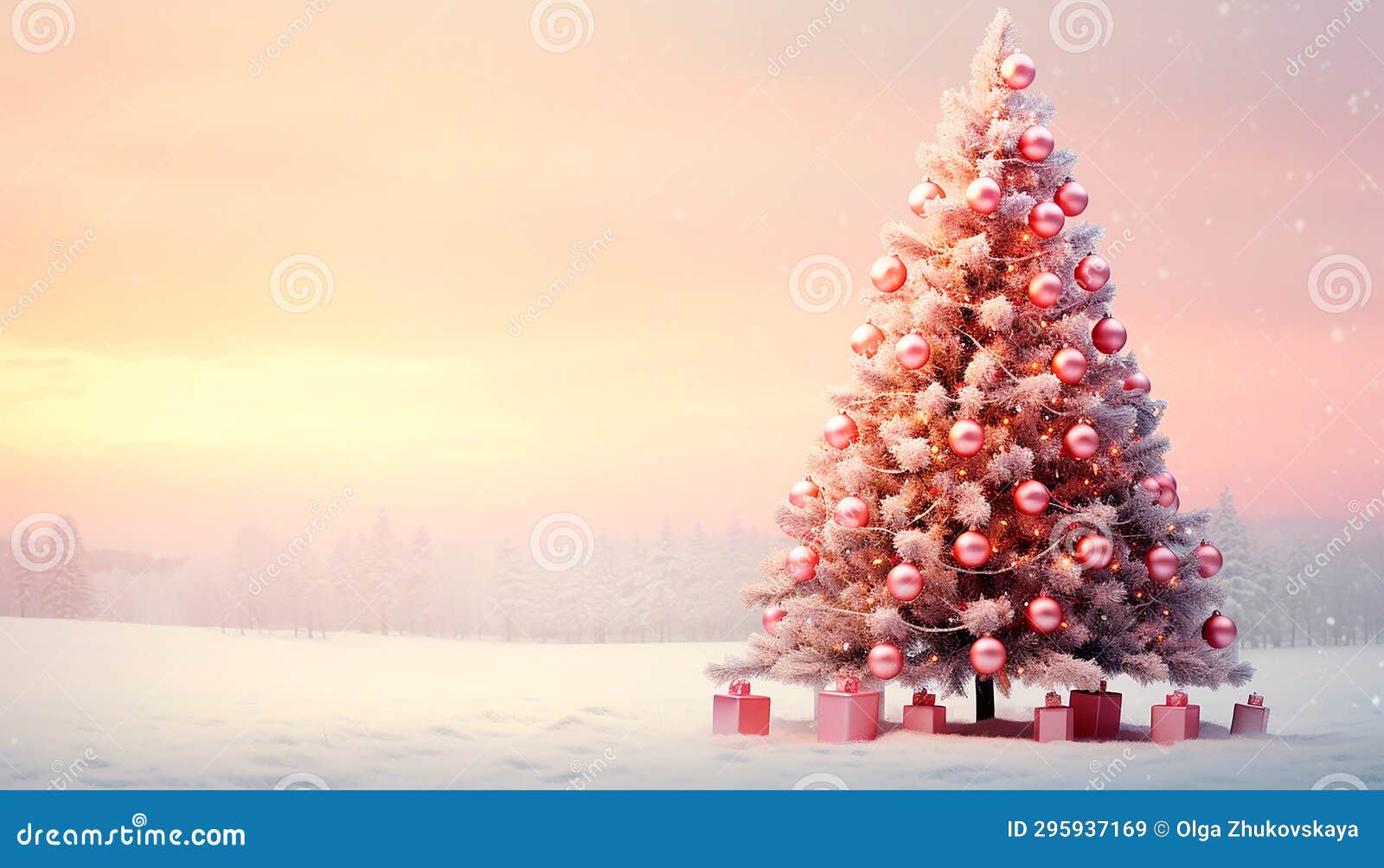 Pink Fluffy Christmas Tree with Gifts Stock Illustration - Illustration ...