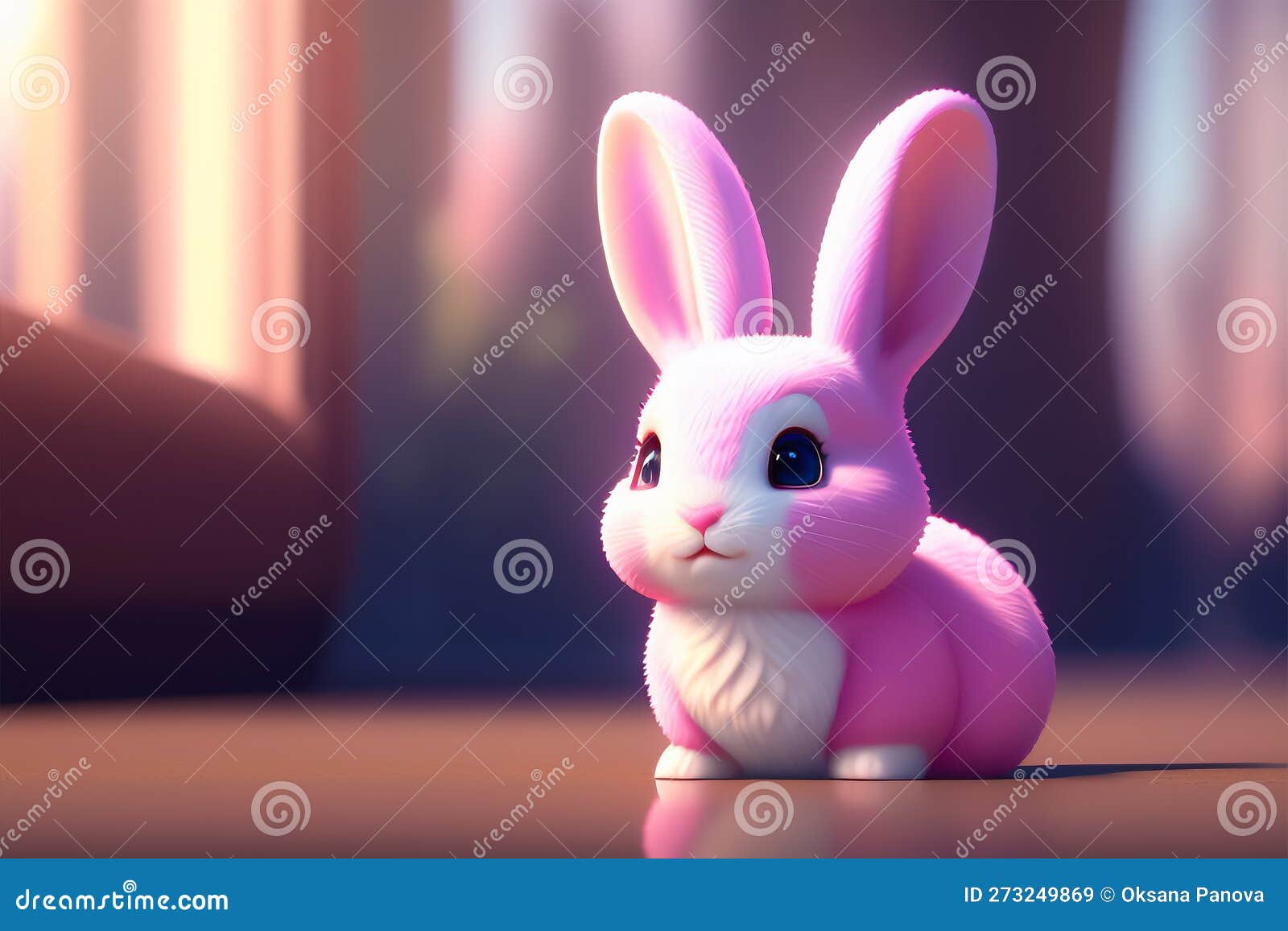 Pink Fluffy Rabbit on a Light Background. Creative Rabbit, Fluffy with ...
