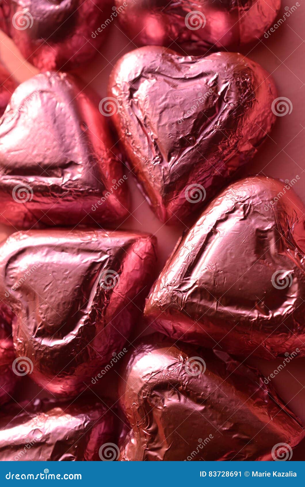 Pink Foil Wrapped Heart Shape Chocolate Pieces Stock Image - Image of ...