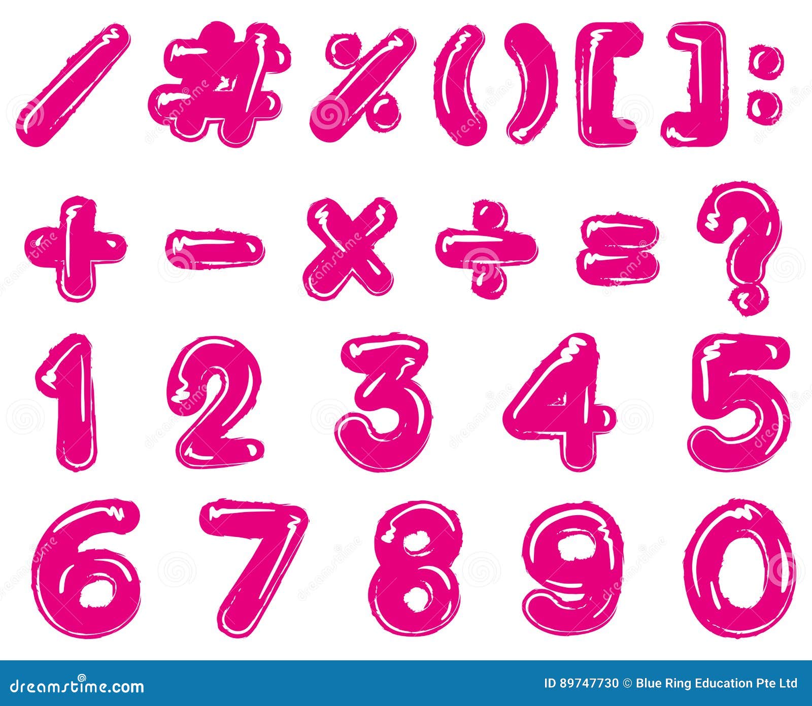 Pink Font Design for Numbers and Signs Stock Vector - Illustration of ...