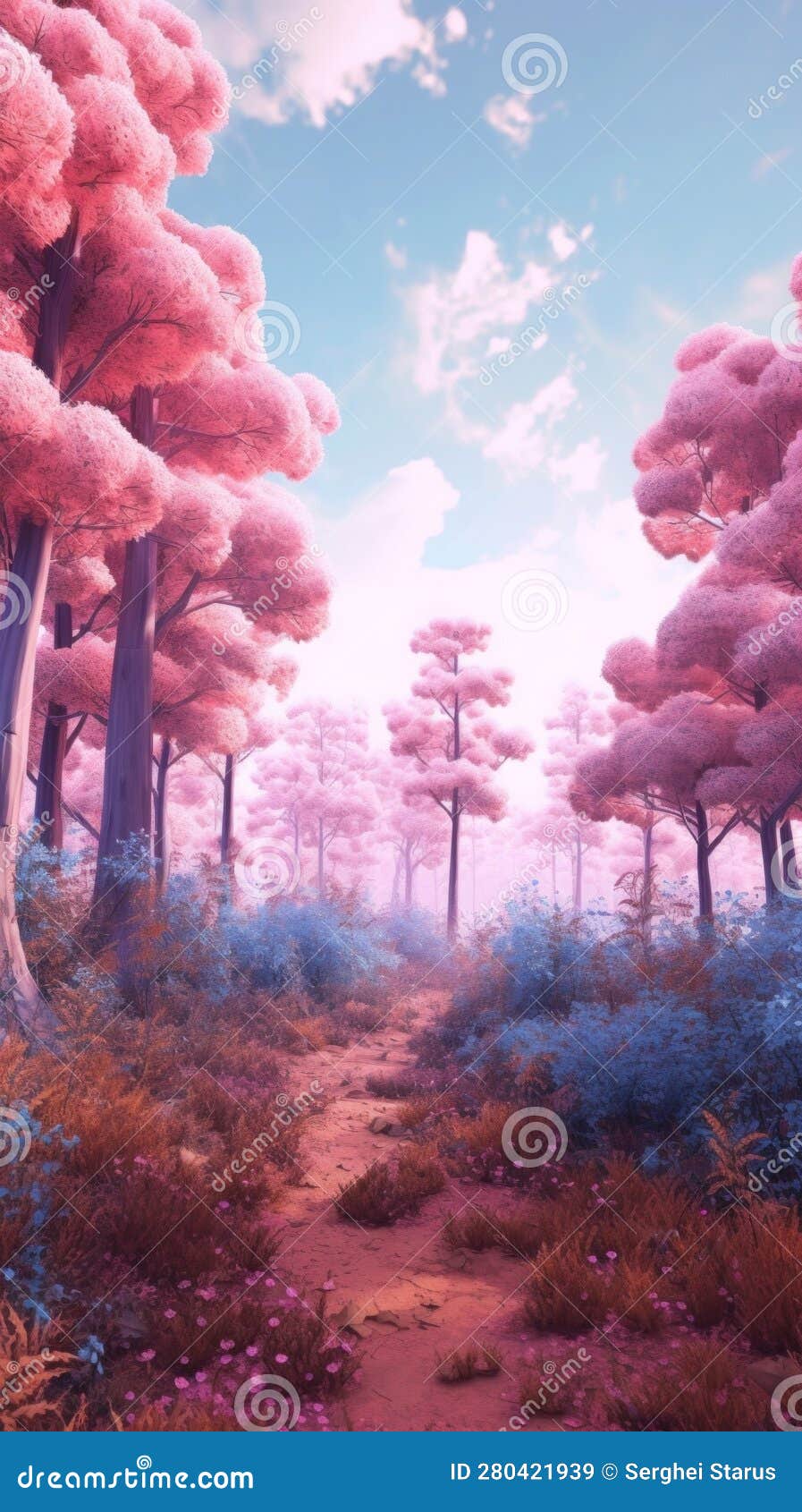 A Pink Forest with a Path through it. Generative AI Image. Stock Image ...