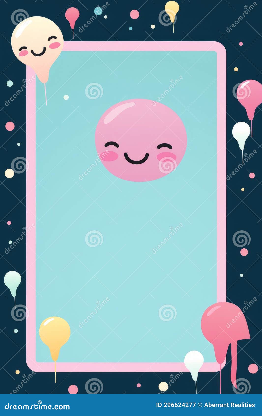 A Pink Frame with Balloons and a Smiley Face on it Stock Illustration ...