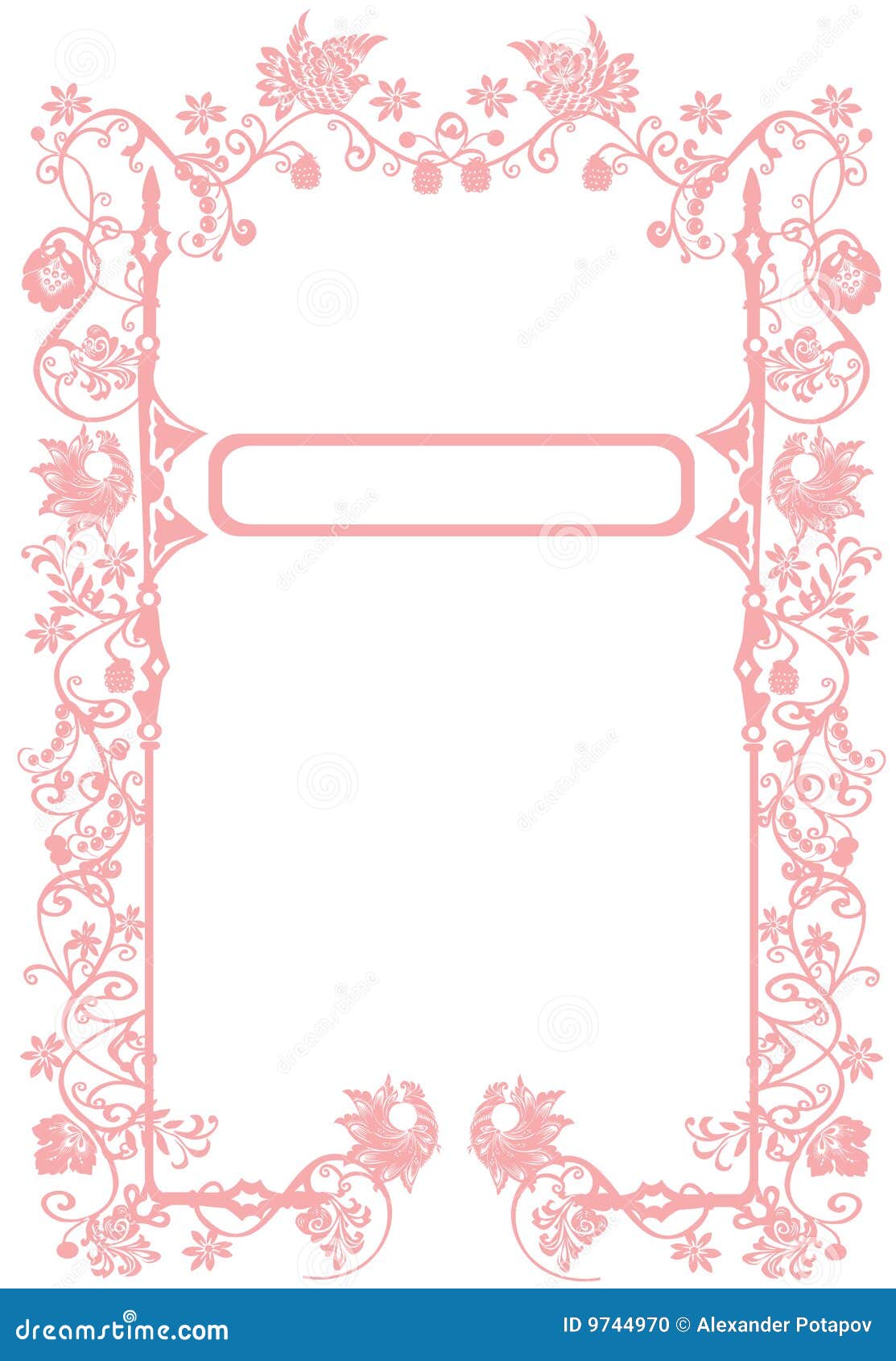 Pink Frame with Birds on White Stock Illustration - Illustration of ...