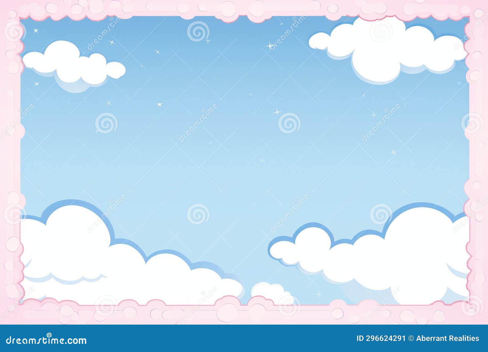 A Pink Frame with Clouds and Stars in the Sky Stock Illustration ...