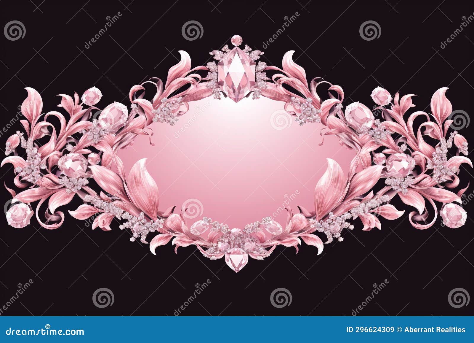 A Pink Frame with Flowers and Leaves on a Black Background Stock ...