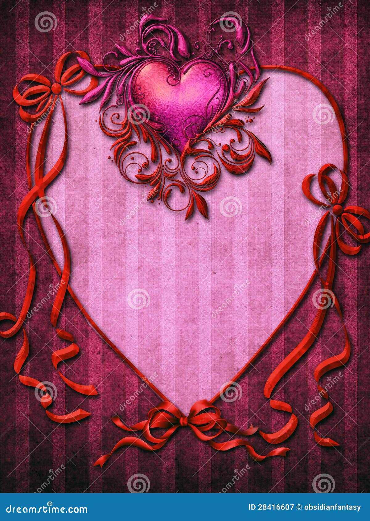 Pink Frame with Red Ribbons Stock Illustration - Illustration of ...