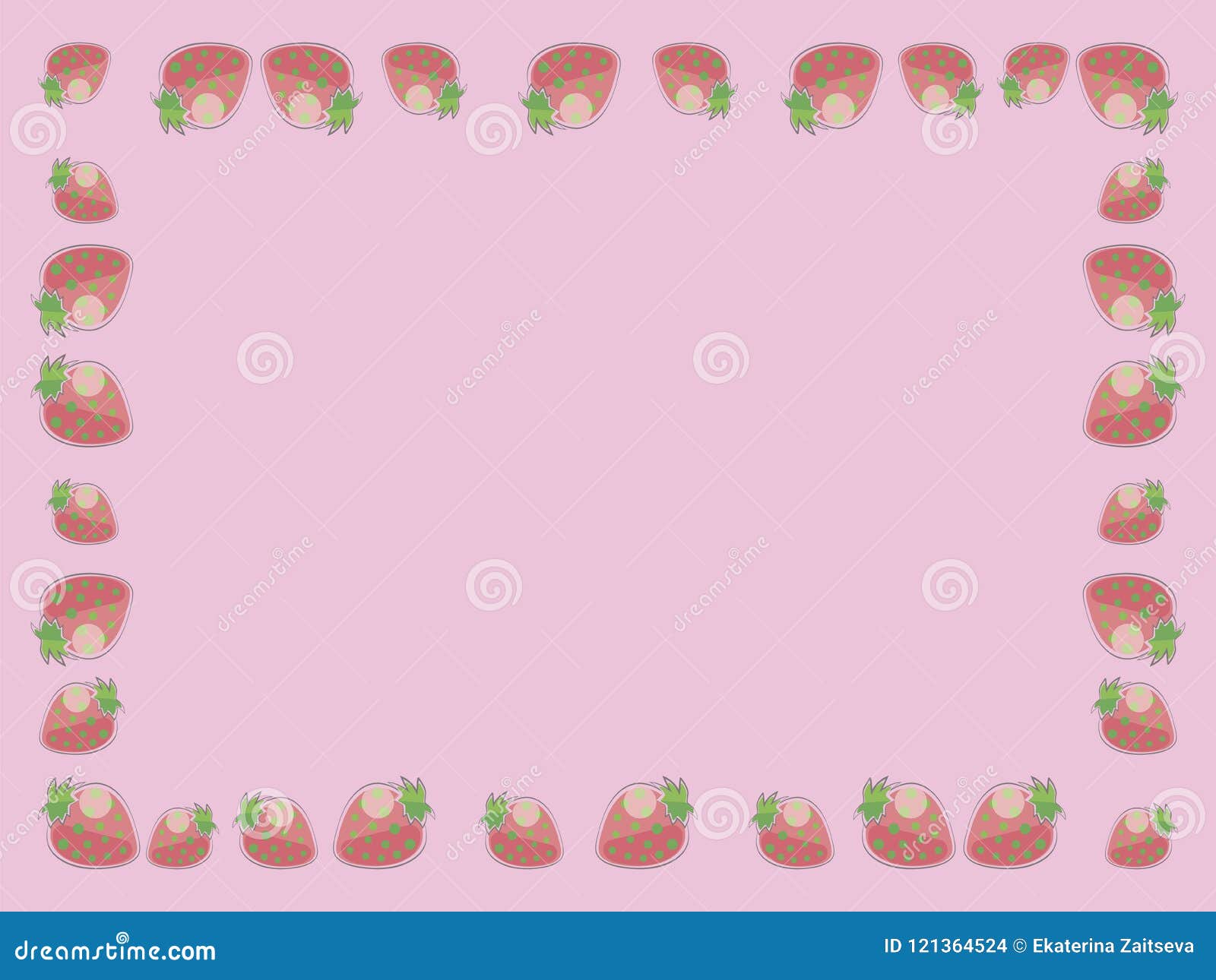 Pink Frame with Red Strawberries with Green with a Stroke Simple ...