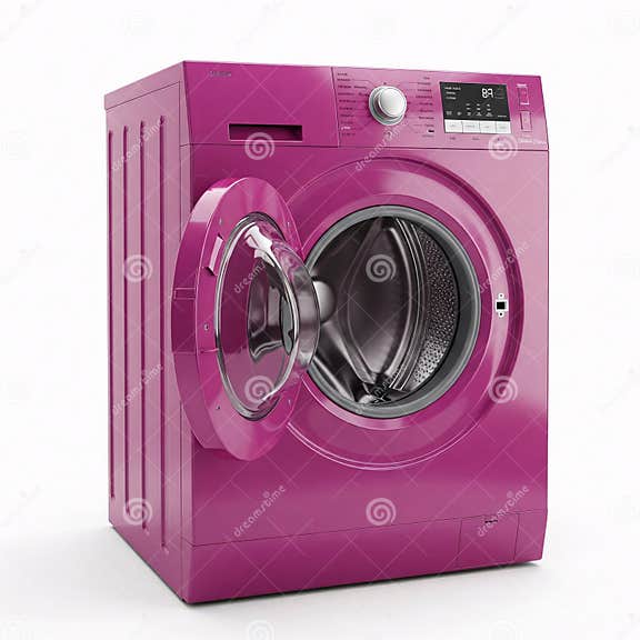 Pink Washing Machine Isolated on White Background. 3D Illustration ...