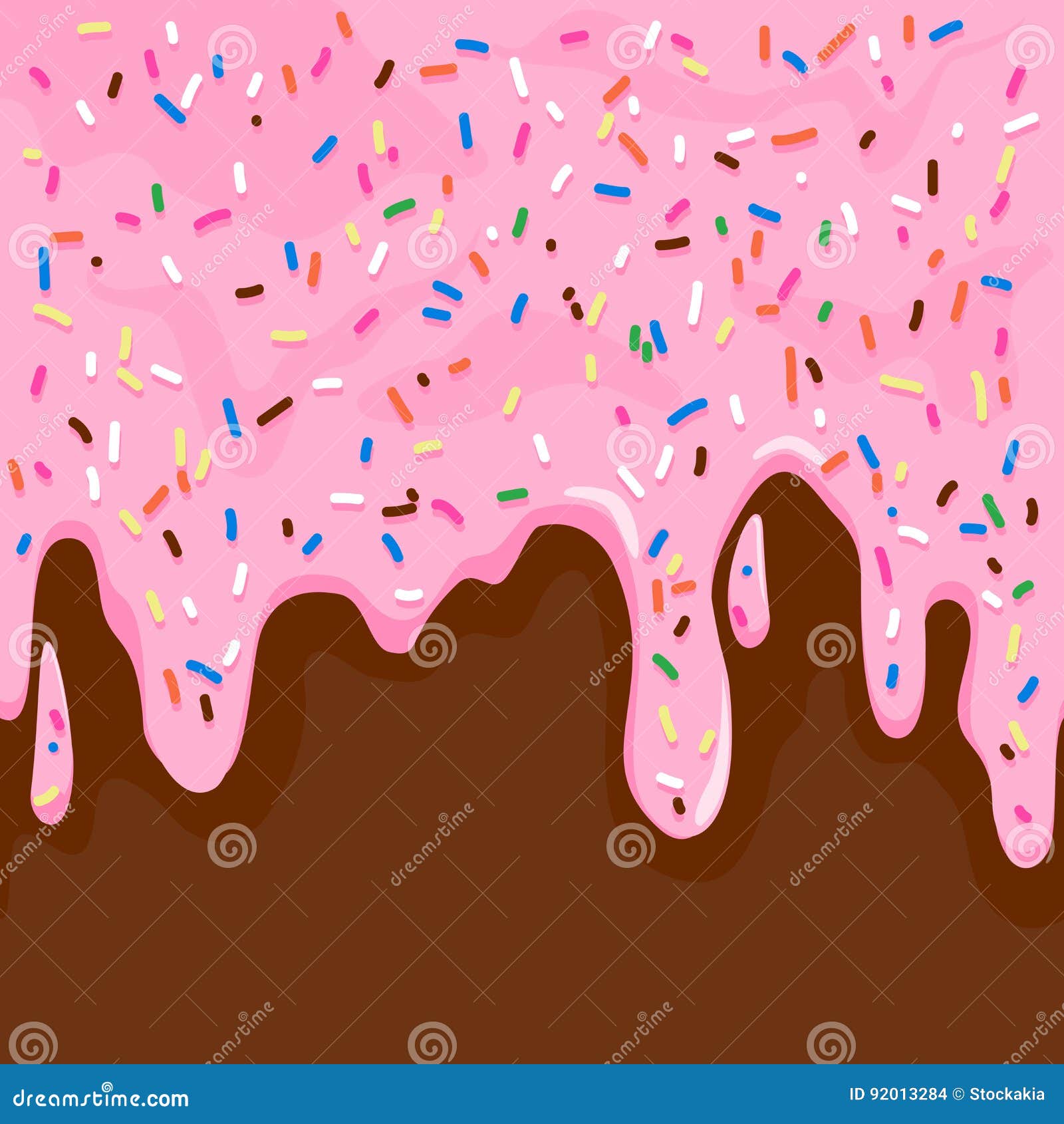 Pink Frosting With Colorful Sprinkles Dripping On Chocolate Background