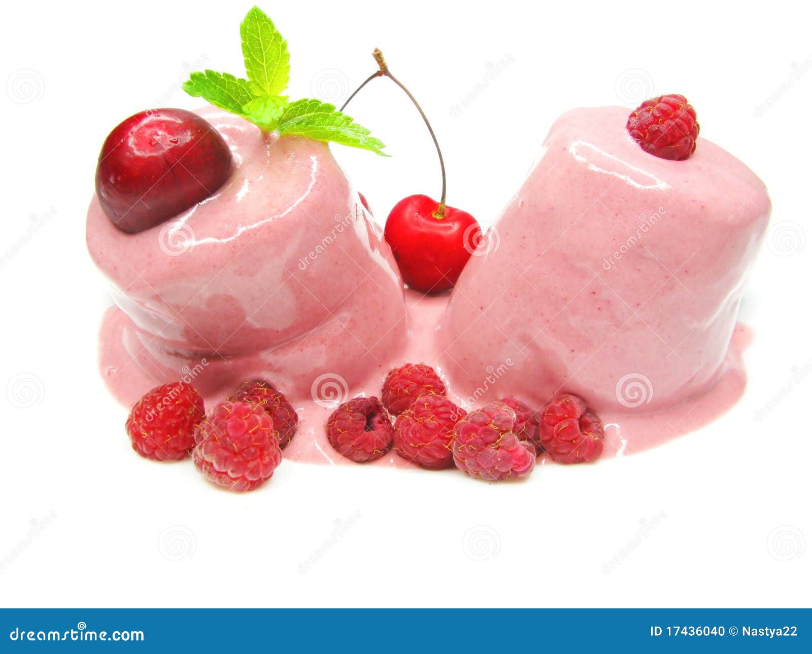 Pink Fruit Ice-cream with Cherry and Raspberry Stock Photo - Image of ...