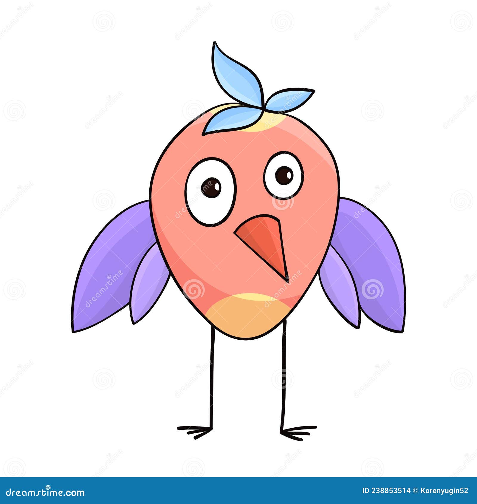 Pink Funny Cartoon Bird Hand Drawn for Design Stock Vector ...