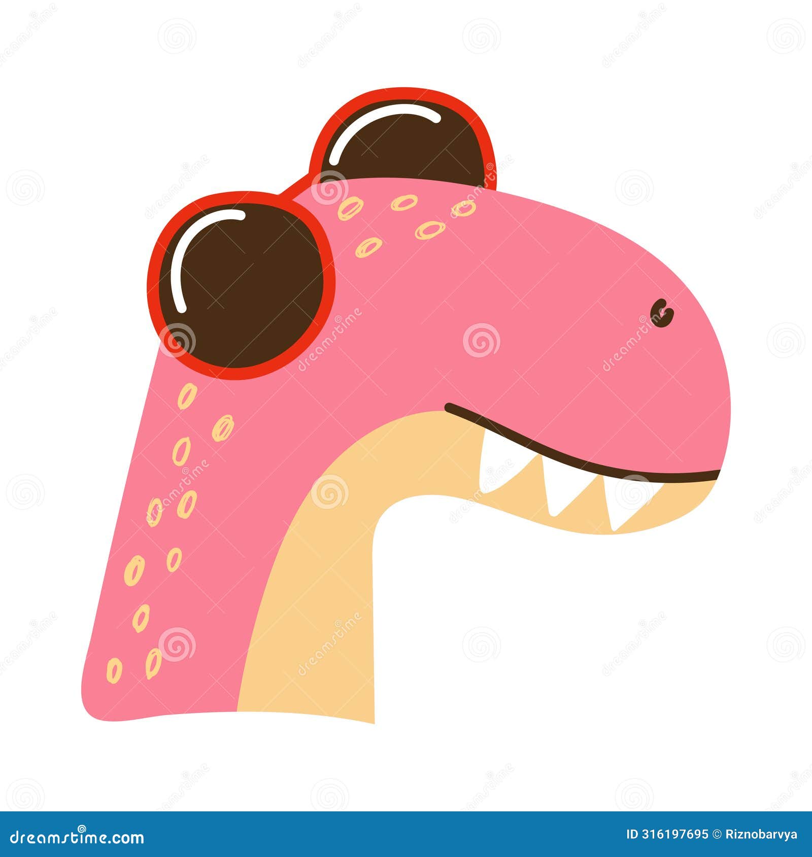 A Pink Funny Dinosaur with Teeth and Round Sunglasses Stock Vector ...