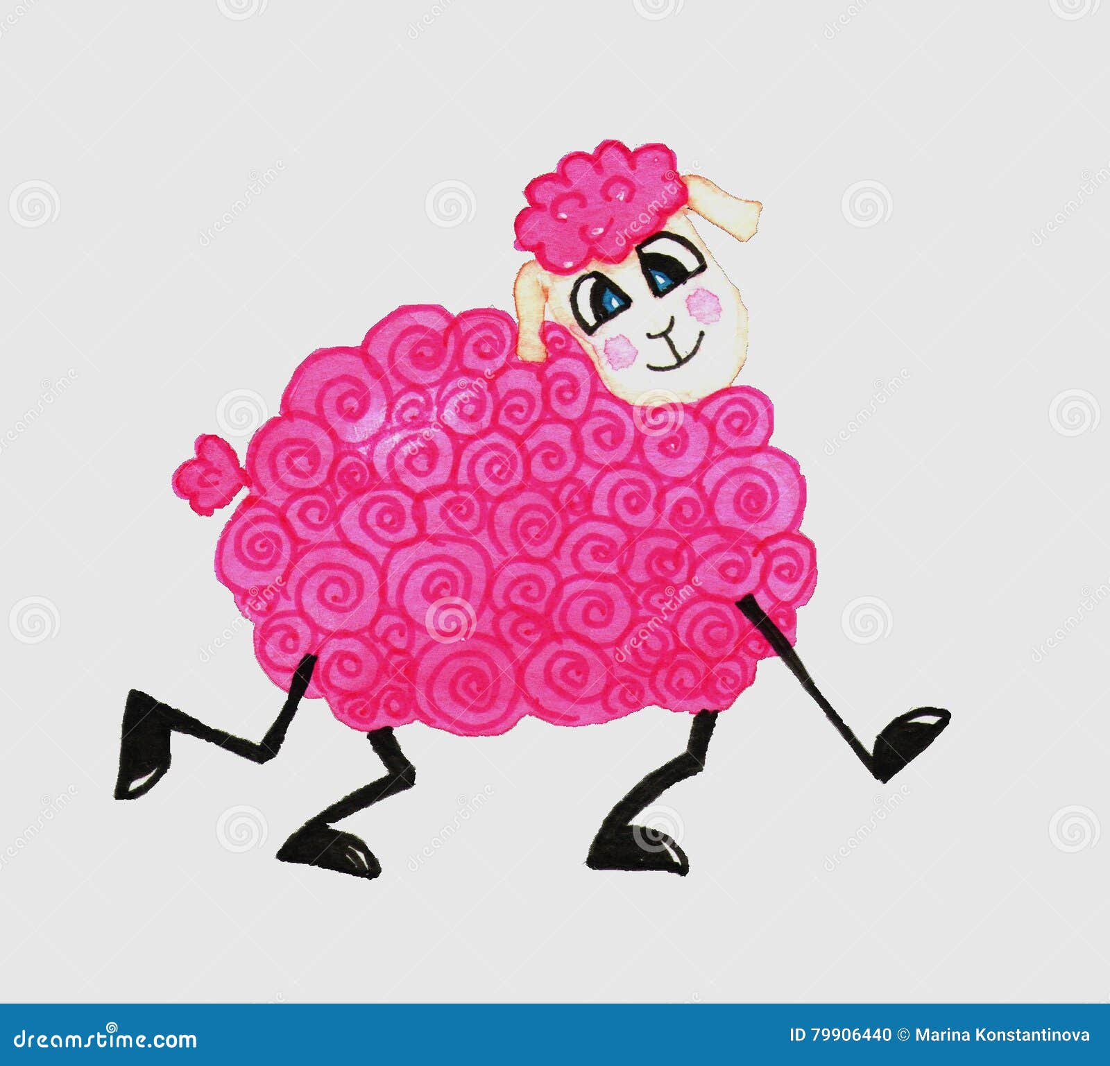 Pink funny sheep stock illustration. Illustration of little - 79906440