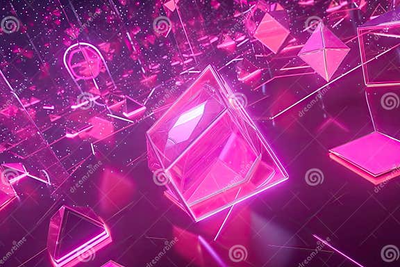 Pink Future Background with Holographic Elements, Floating in Space ...