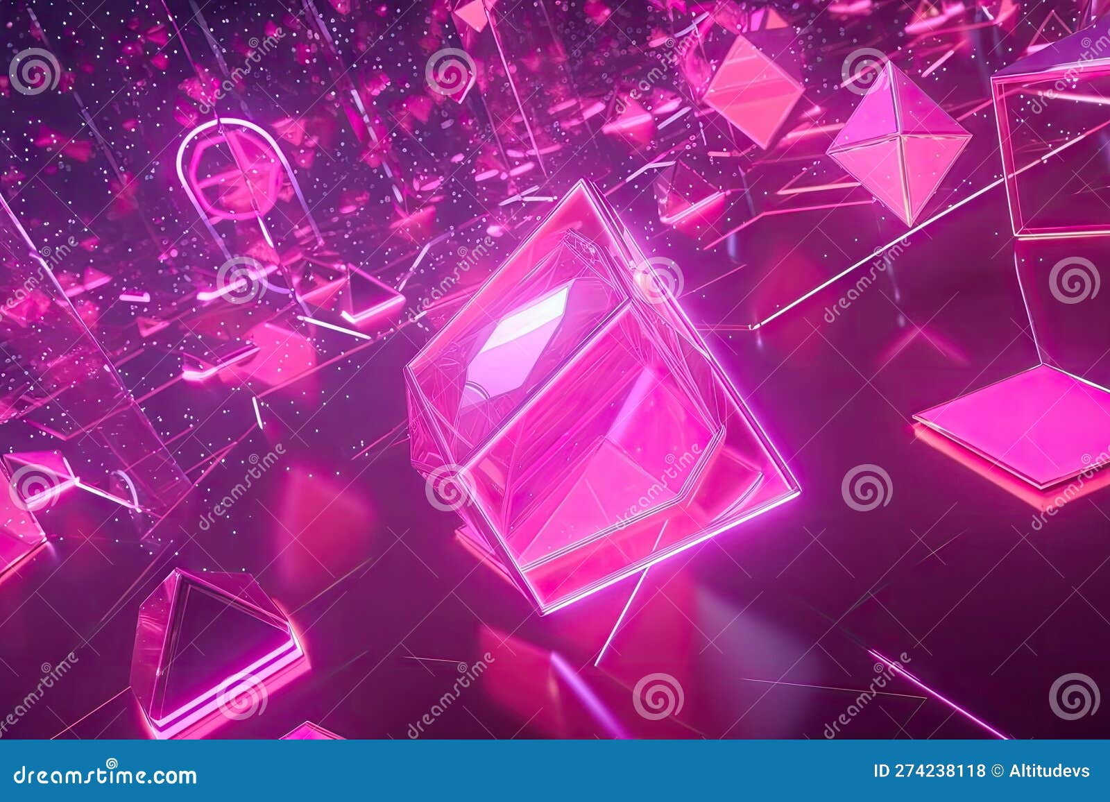 Pink Future Background with Holographic Elements, Floating in Space ...