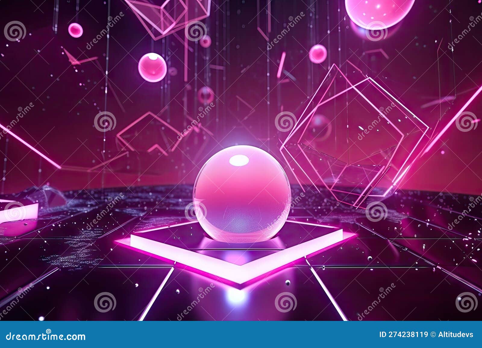 Pink Future Background with Holographic Elements, Floating in Space ...