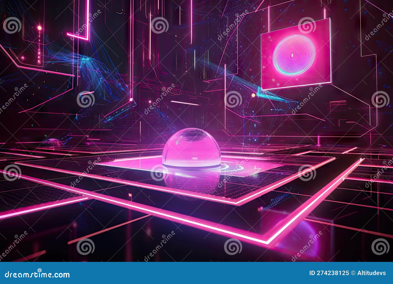 Pink Future Background with Holographic Elements, Floating in Space ...