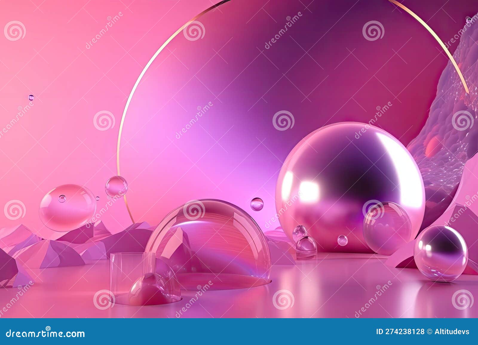 Pink Future Background with Holographic Elements, Floating in Space ...
