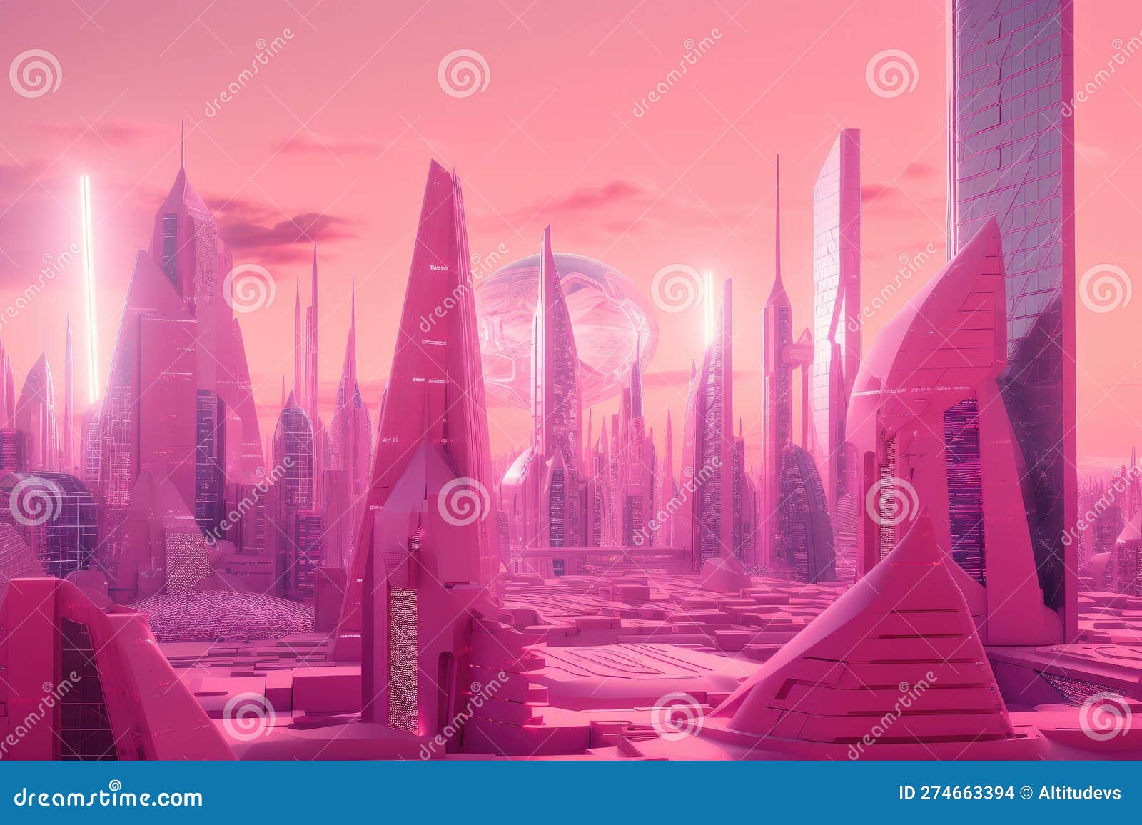 Pink Future, with 3d Rendering of Futuristic City in the Background ...