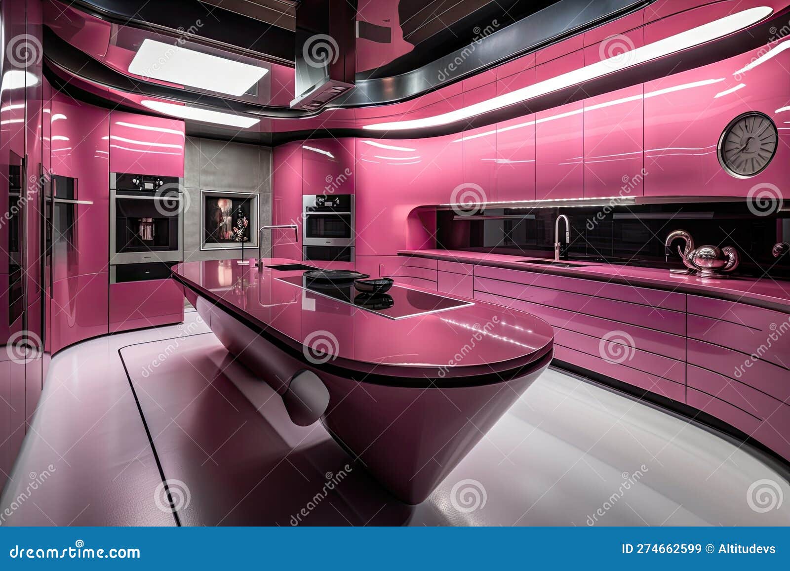 Pink Futuristic Kitchen, with Futuristic Appliances and Sleek Counters ...