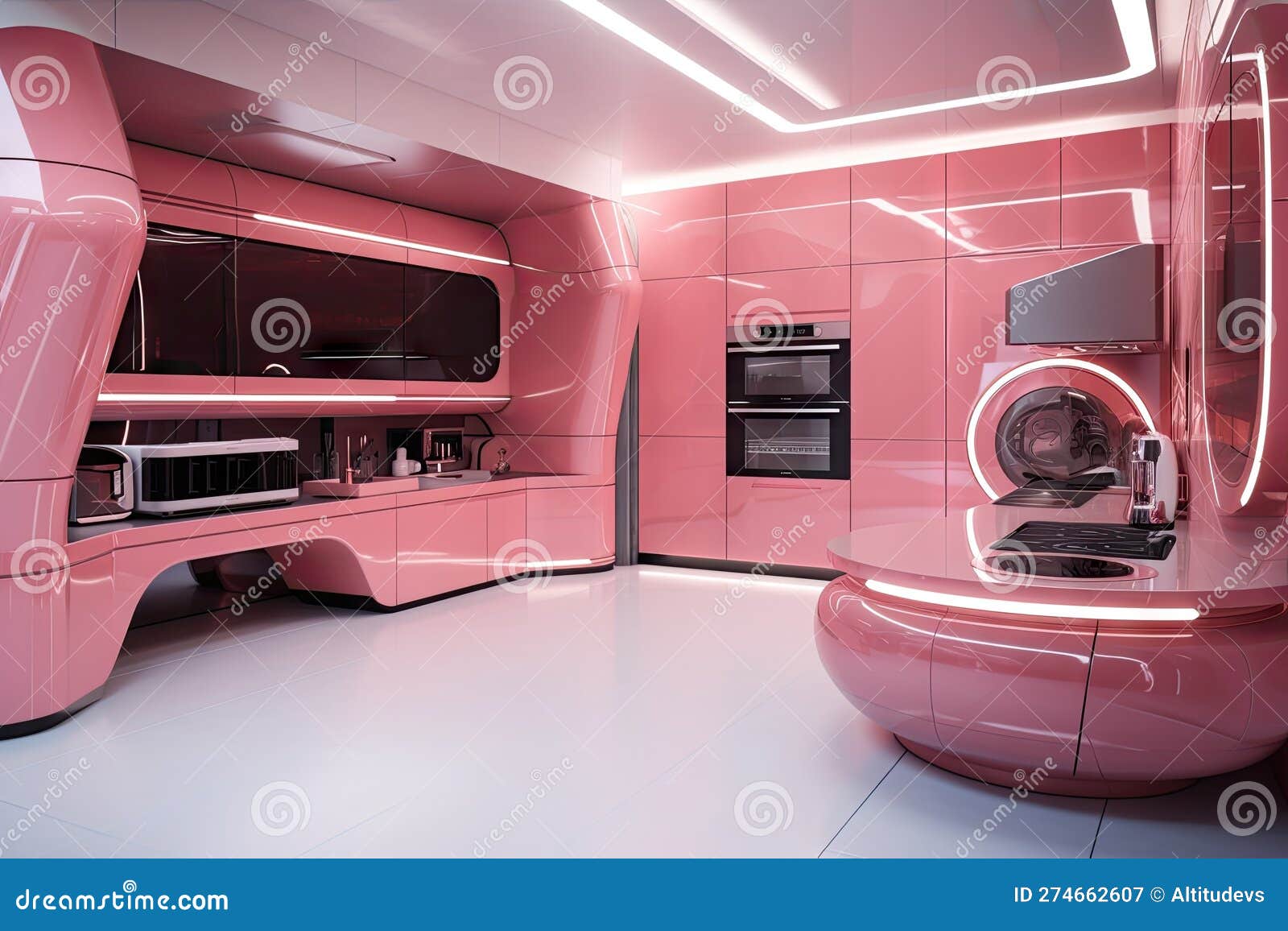 Pink Futuristic Kitchen, with Futuristic Appliances and Sleek Counters ...