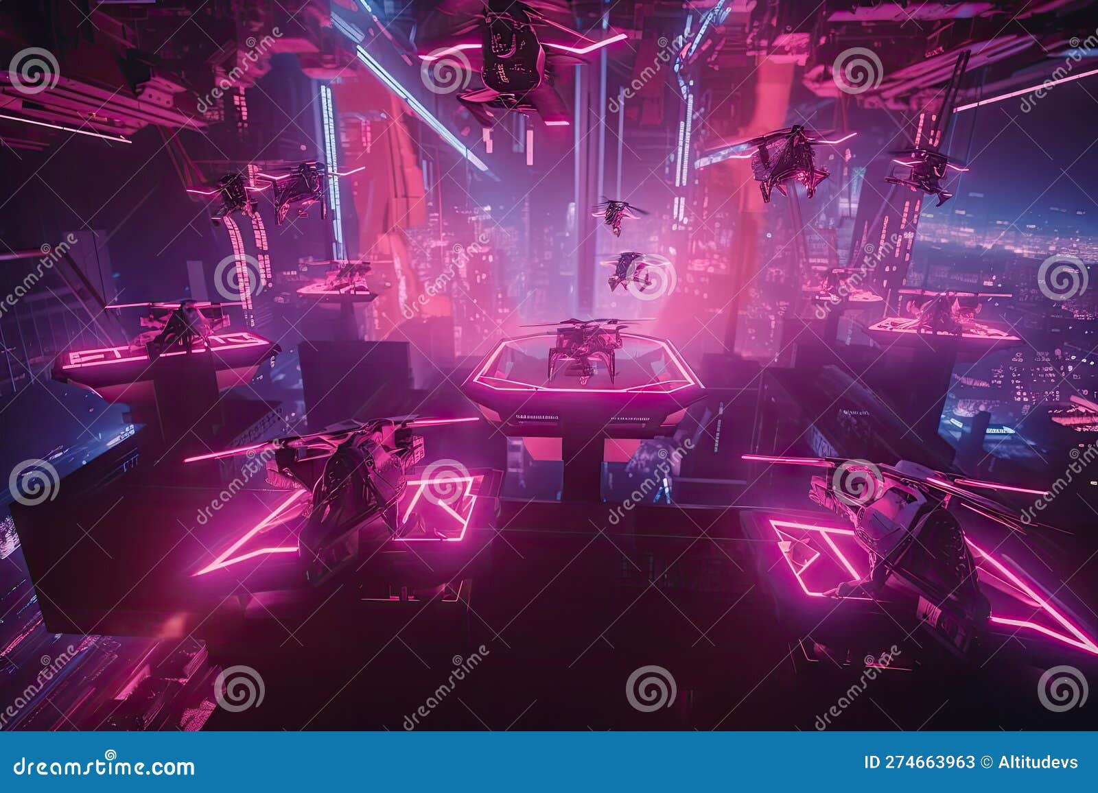 Flying Drones Patrolling A Dark, Polluted Sky Digital Art Poster AI ...