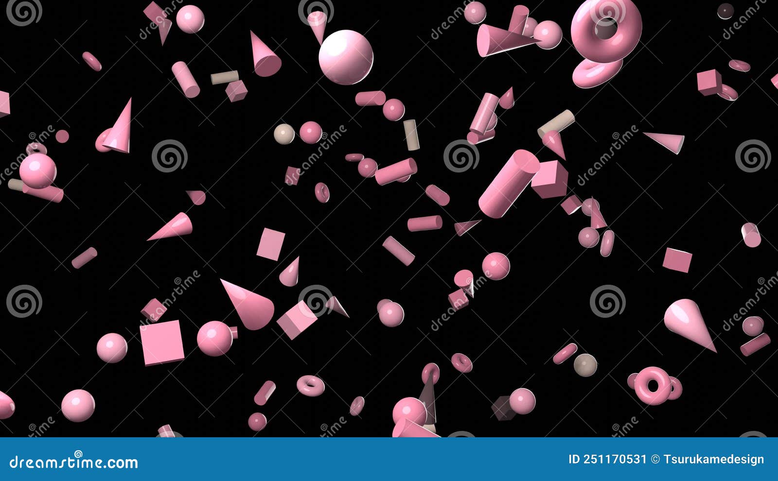 Pink Geometric Objects on Black Background. Stock Illustration ...