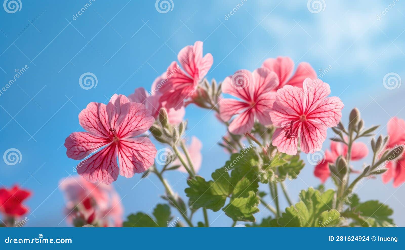 Pink Geranium Against a Blue Sky. Generative AI Stock Illustration ...