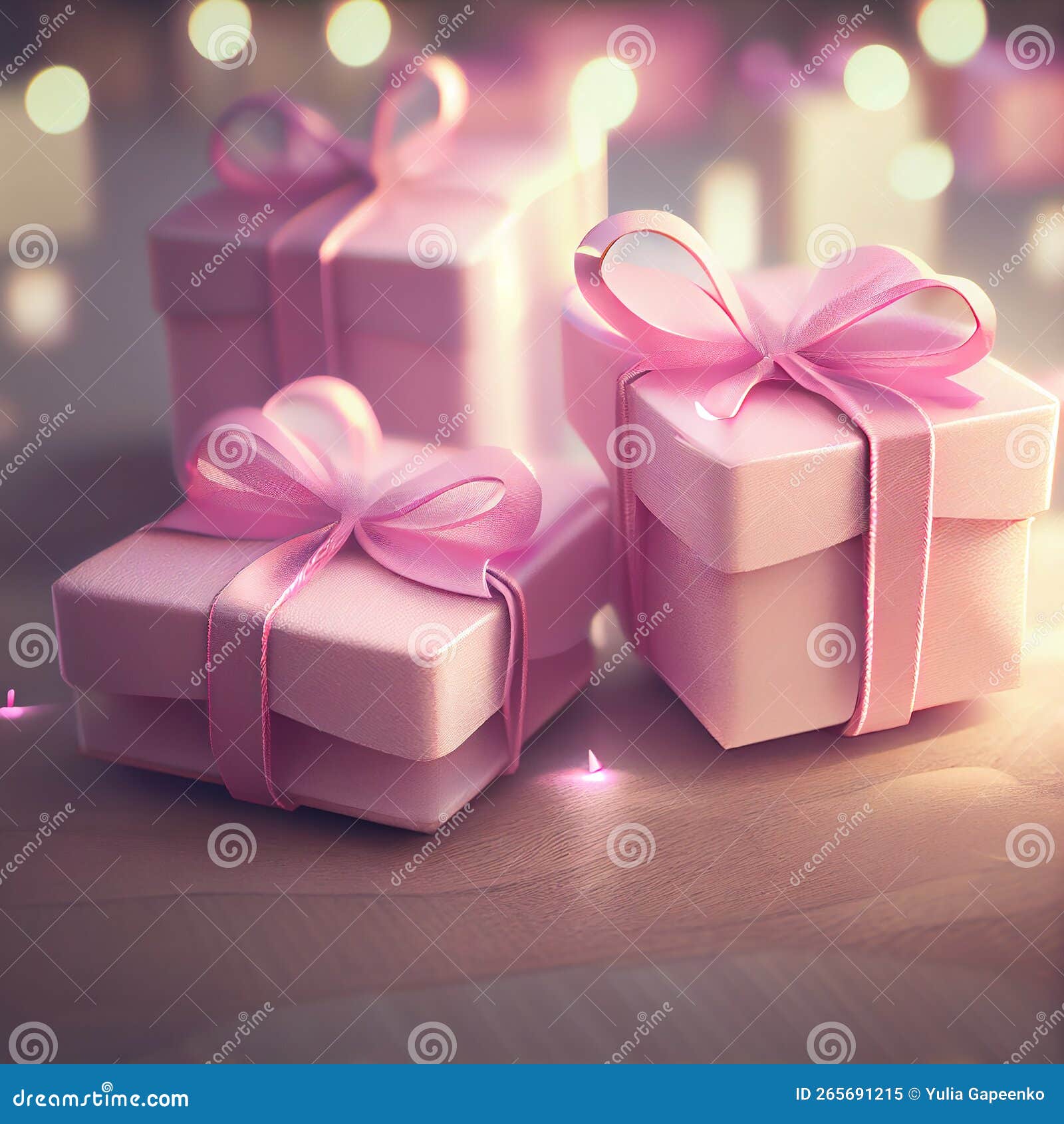 Pink Gif Boxes with Bow on Bokeh Background. Generative AI Stock ...