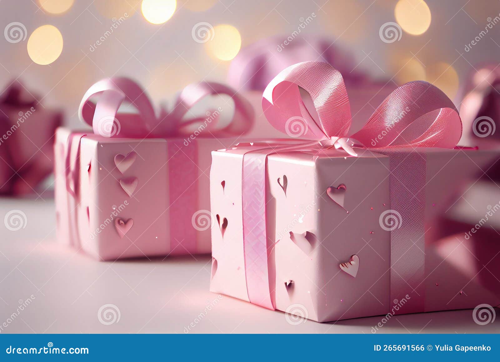 Pink Gif Boxes with Bow on Bokeh Background. Generative AI Stock ...