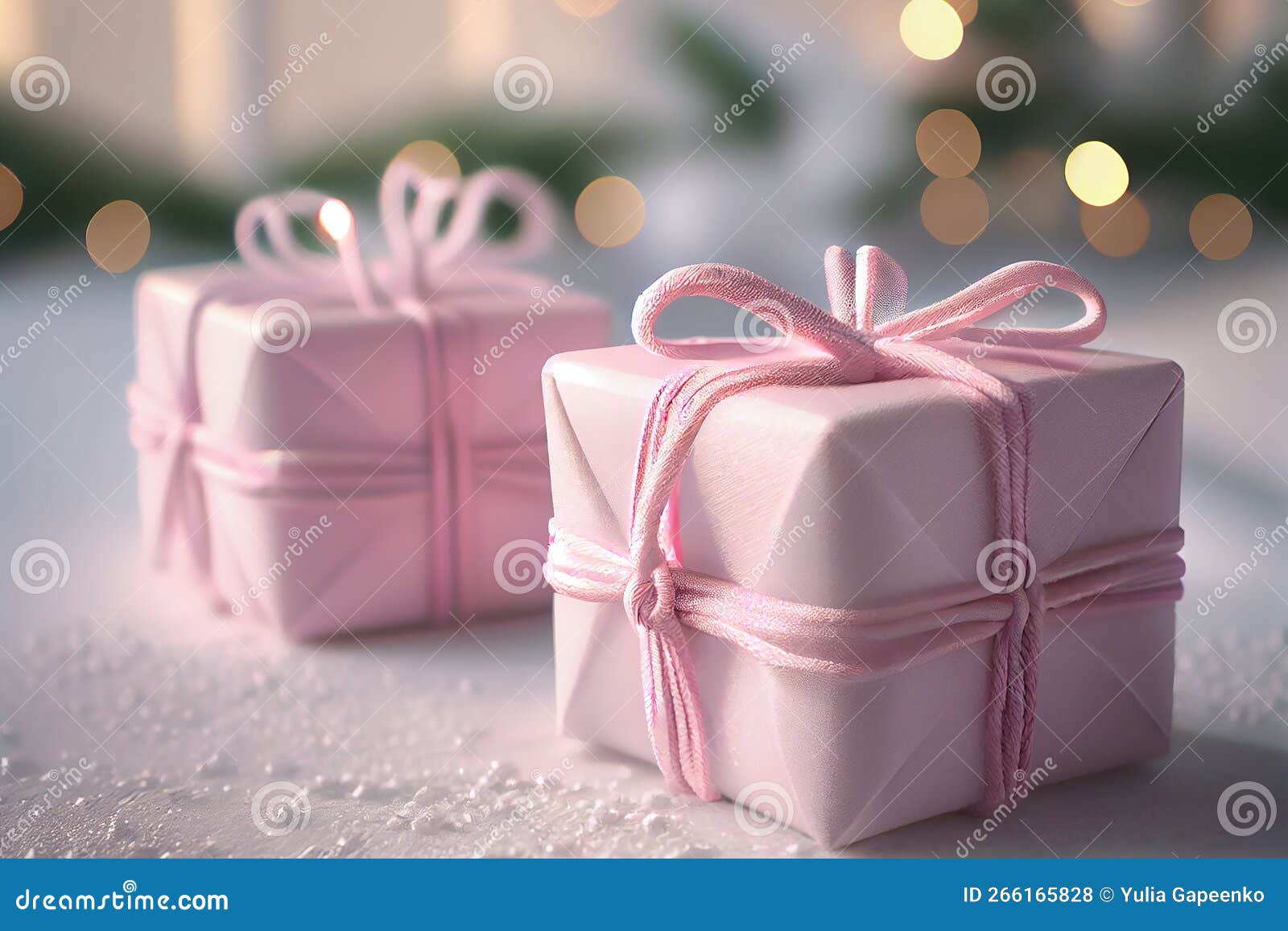 Pink Gif Boxes with Bow on Bokeh Background. Generative AI Stock ...