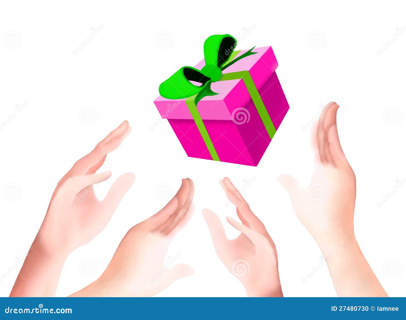 Pink Gift Box Falling Down on Human Hands Stock Illustration ...